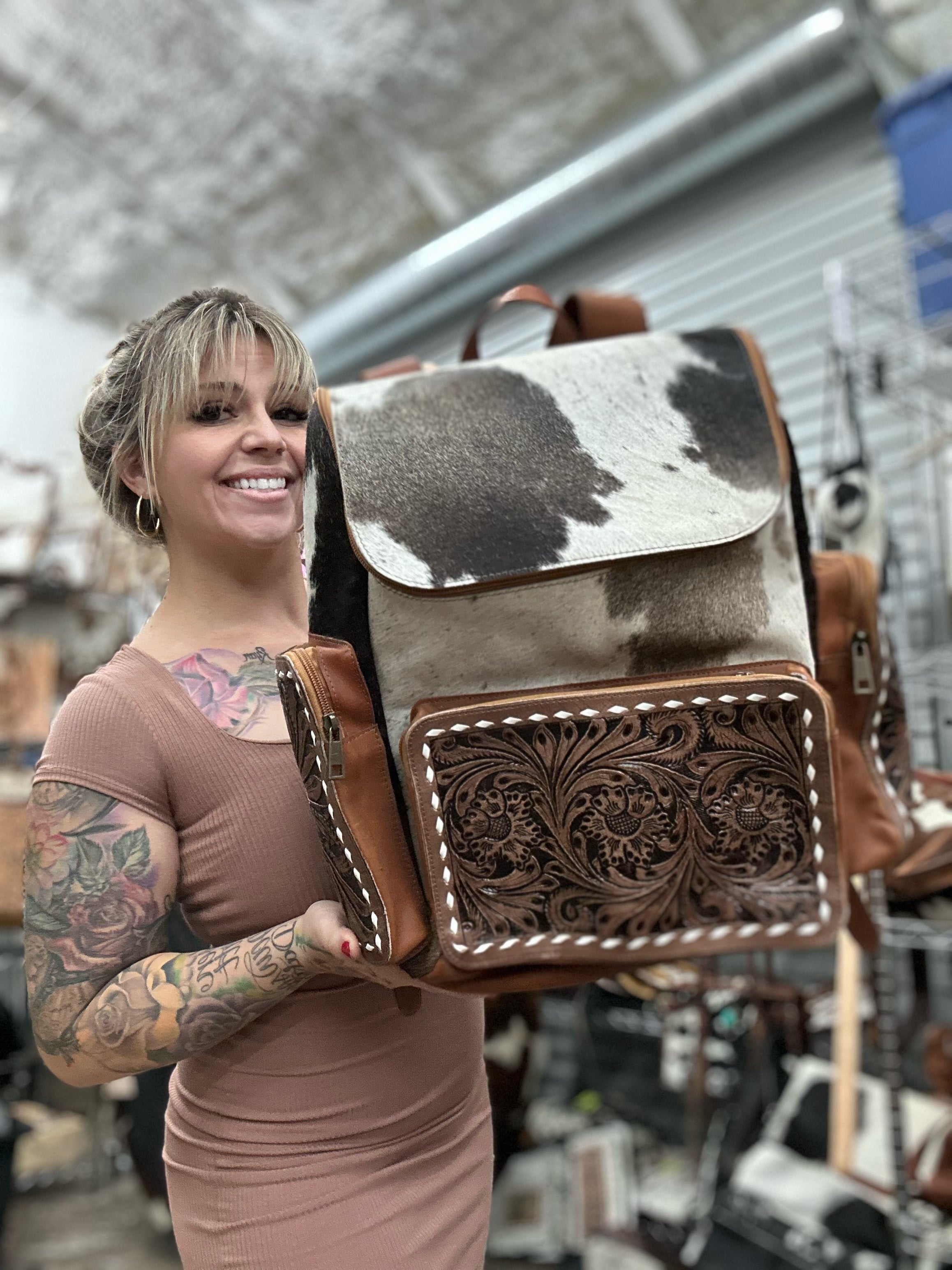 Tooled leather Bookbag – Painted porch